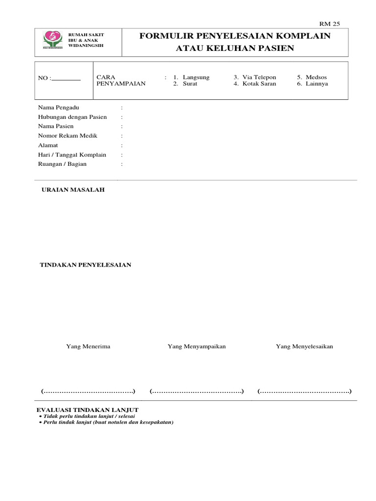 Formulir Komplain Pasien Rumah Sakit | PDF