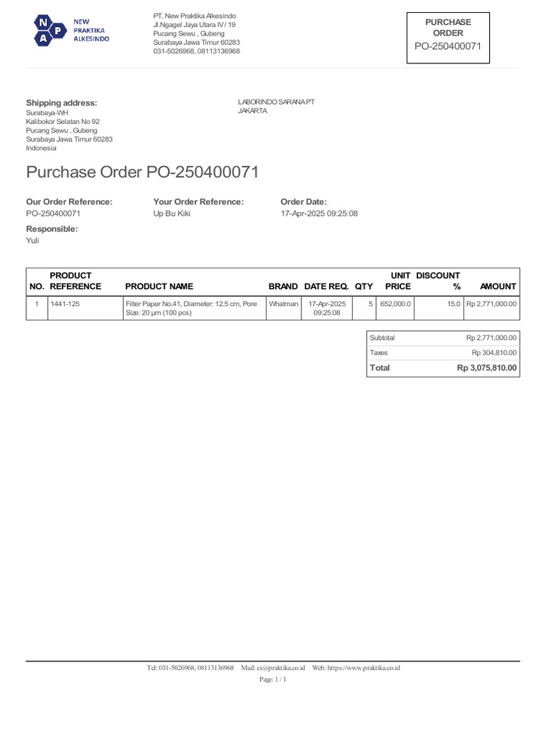 Purchase Order - PO-250400071 | PDF