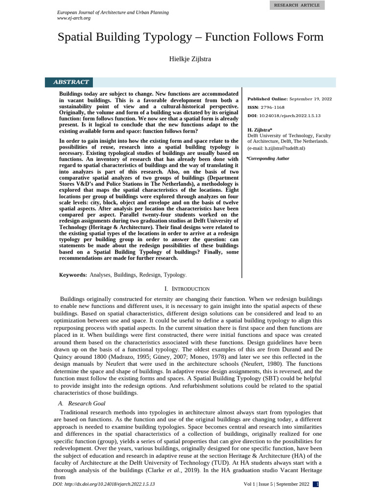 Zijlstra-Spatial Building Typology - Function Follows Form | PDF ...