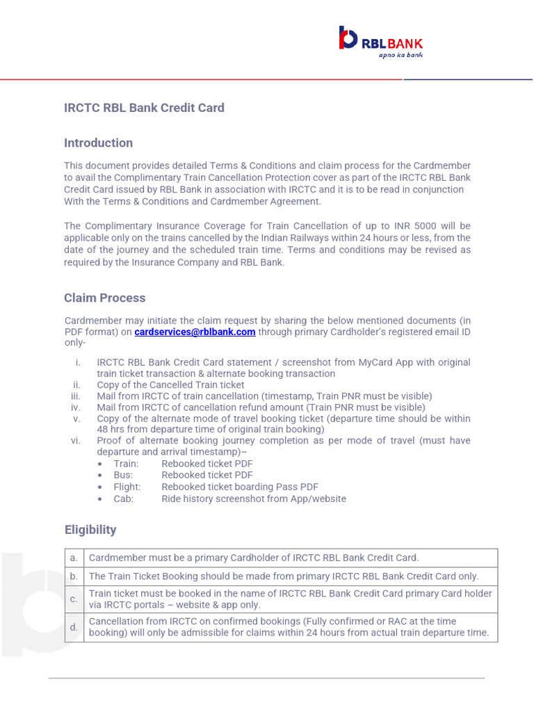 IRCTC RBL Credit Card Cancellation Guide | PDF | Credit Card