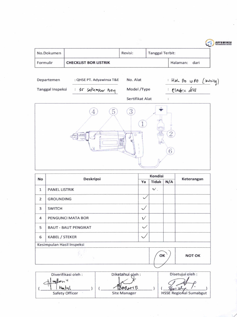 Ceklist Bor Listrik H&L Pro | PDF