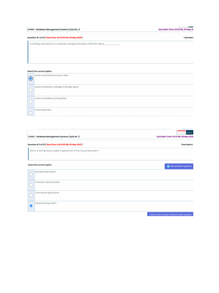 CS 403 Quiz 1 Solution 2025 | PDF