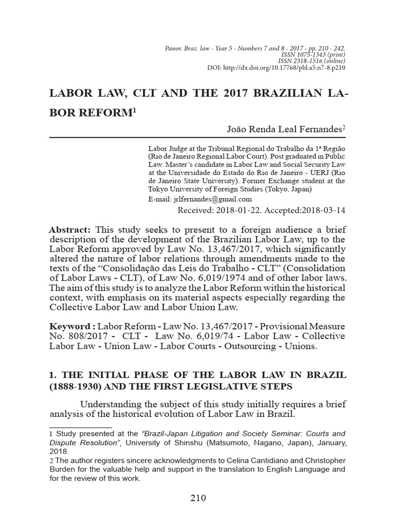 Labor Law Clt and the 2017 Brazilian Labor Reform | PDF | Employment ...