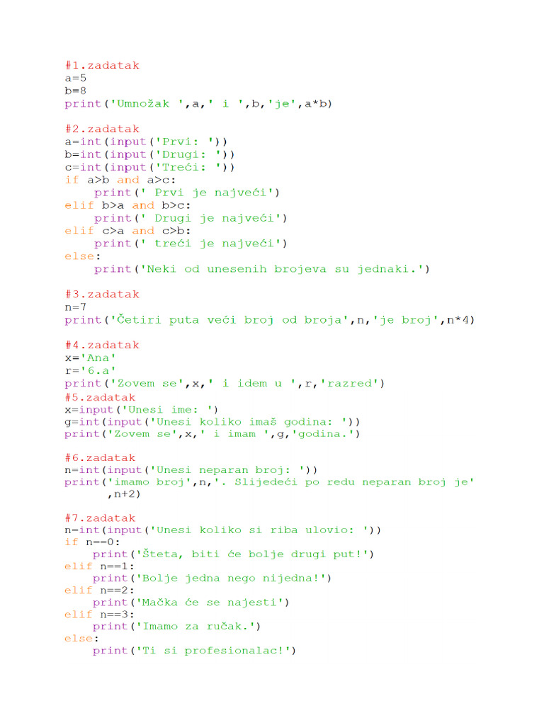 PRIPREMA ZA PROVJERU ZNANJA U PYTHONU 1 Dio - RJEŠENJA | PDF