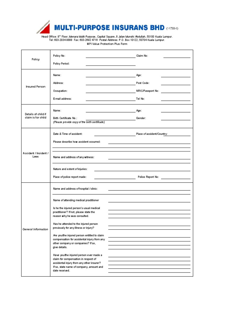 Head Office: 8 MPI Value Protection Plus Form: (Please Provide Copy of ...