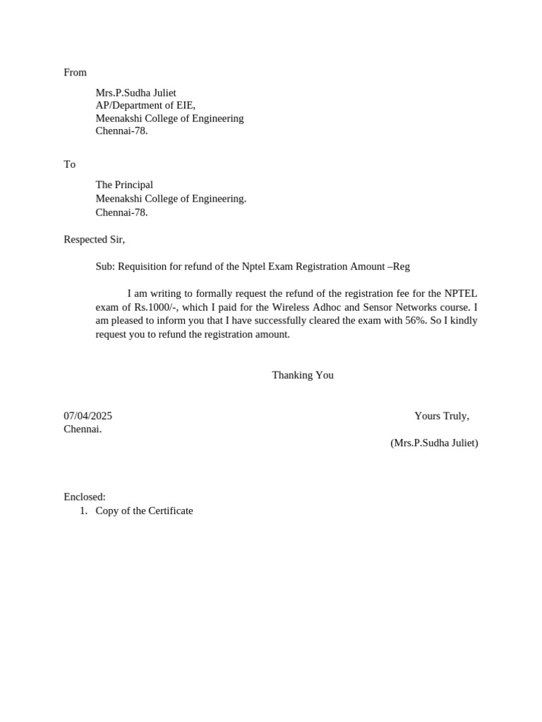 NPTEL Exam Fee Refund Request | PDF