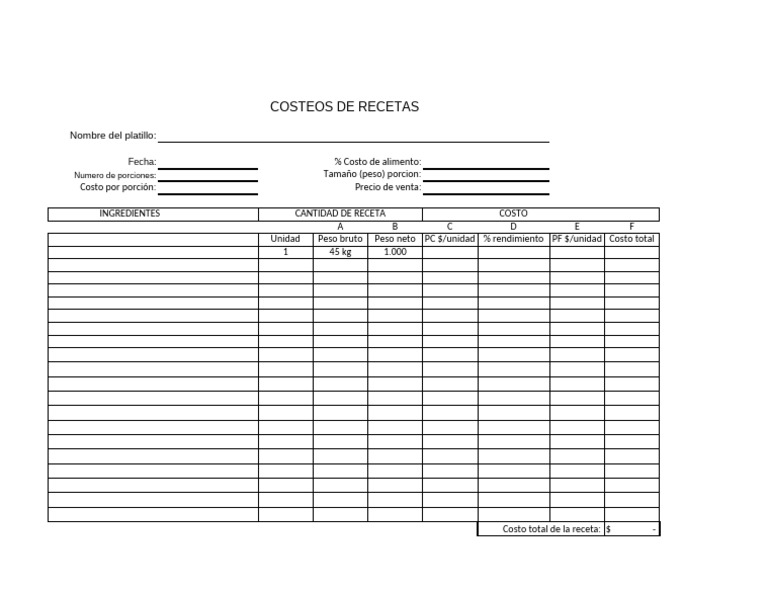 Formato de Costeo | PDF