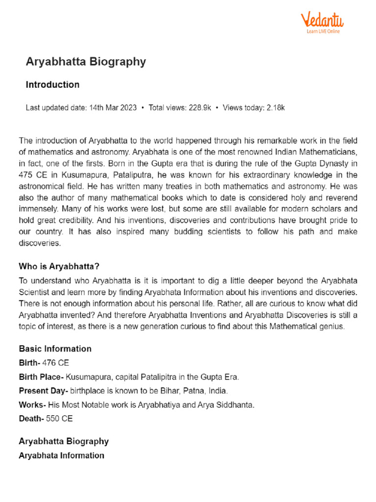 Aryabhatta Biography | PDF