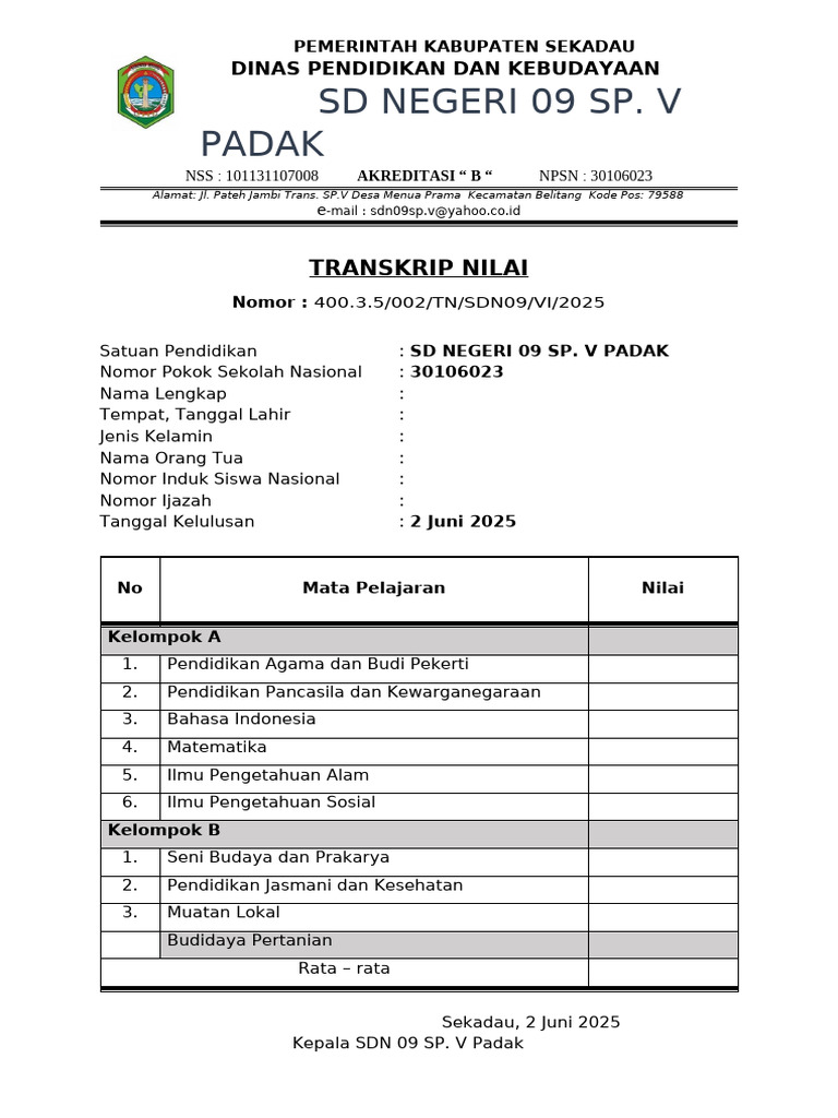 Transkrip Nilai | PDF