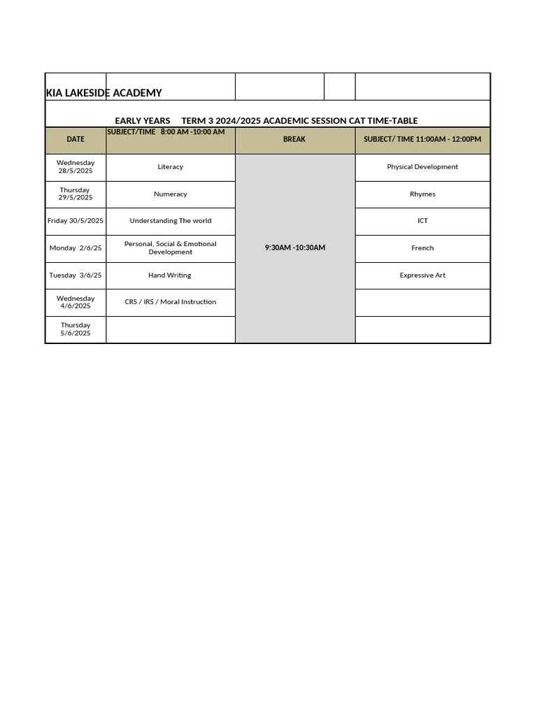 Term 3 Cat Timetable (2024 - 2025) - 1 | PDF