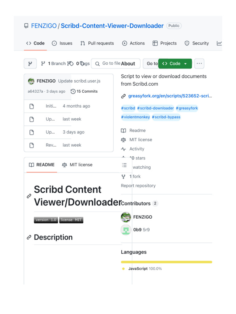 GitHub - FENZIGO-Scribd-Content-Viewer-Downloader - Script To View or Download Do | PDF | World ...