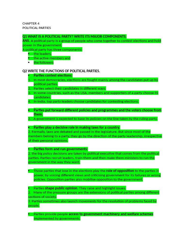 Understanding Political Parties and Their Roles | PDF | Political ...