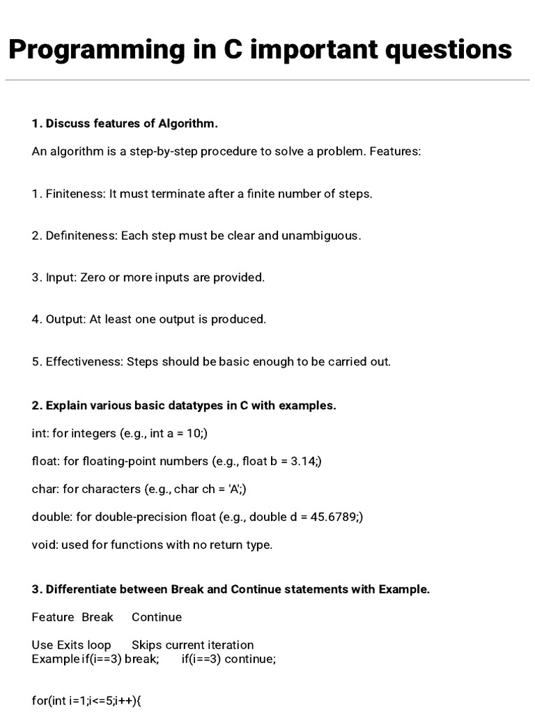 C Language All Important Questions | PDF | Pointer (Computer ...