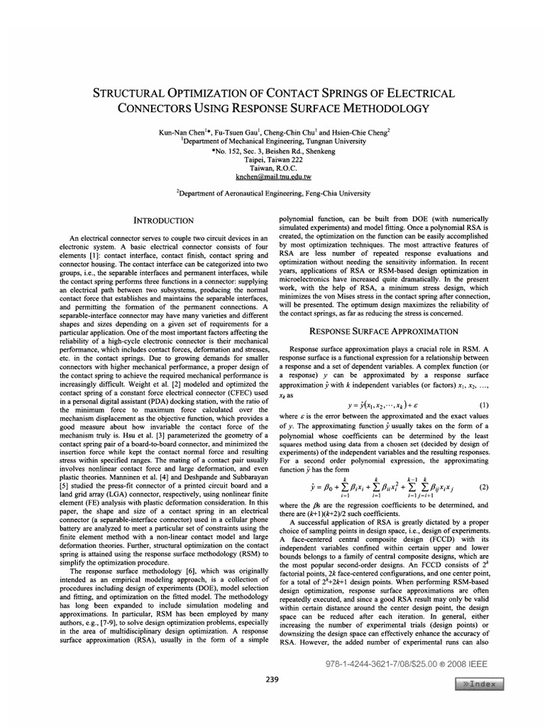 Structural Optimization of Contact Springs of Electrical Connectors Using Response Surface ...