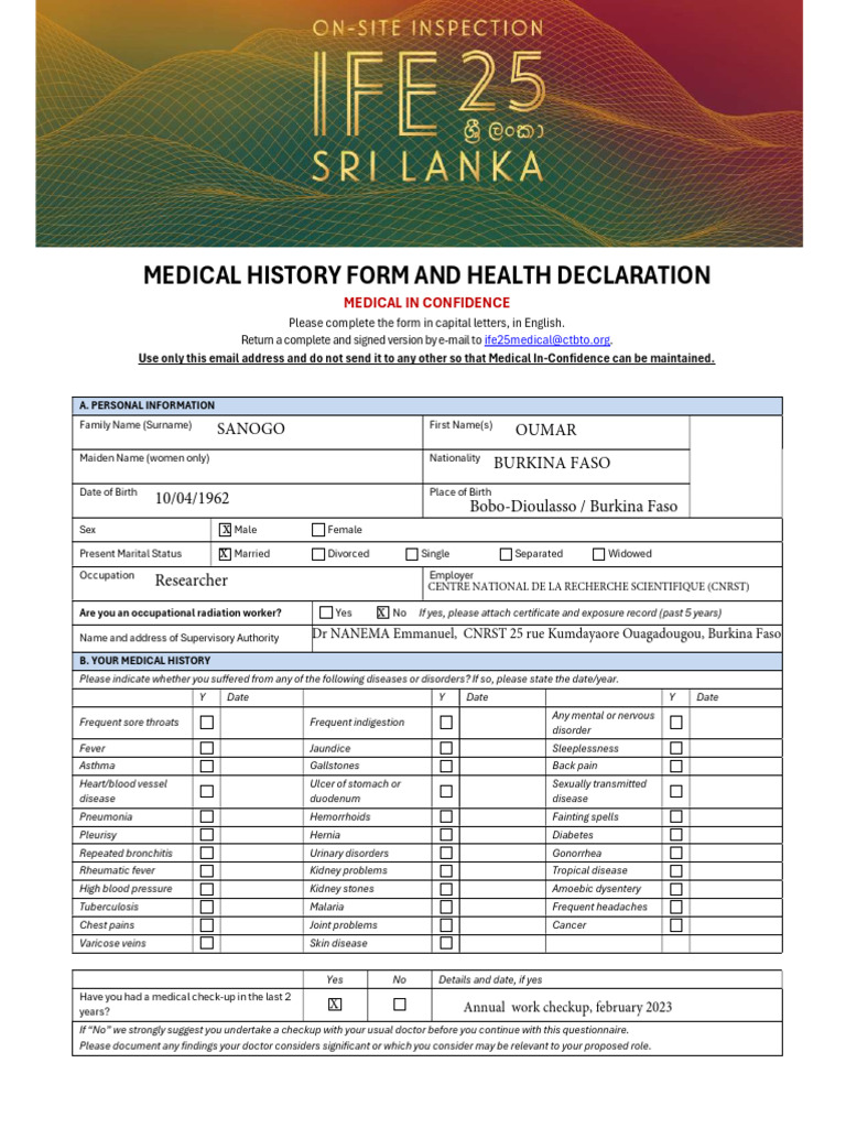 Med1 Ife25 Osi Medical History Form and Health Declaration Os | PDF ...