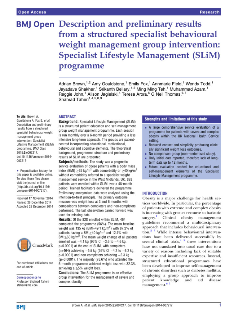 SLiM Programme Evaluation | PDF | Obesity | Weight Loss