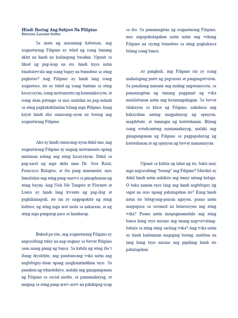 Hindi Boring Ang Subject Na Filipino | PDF