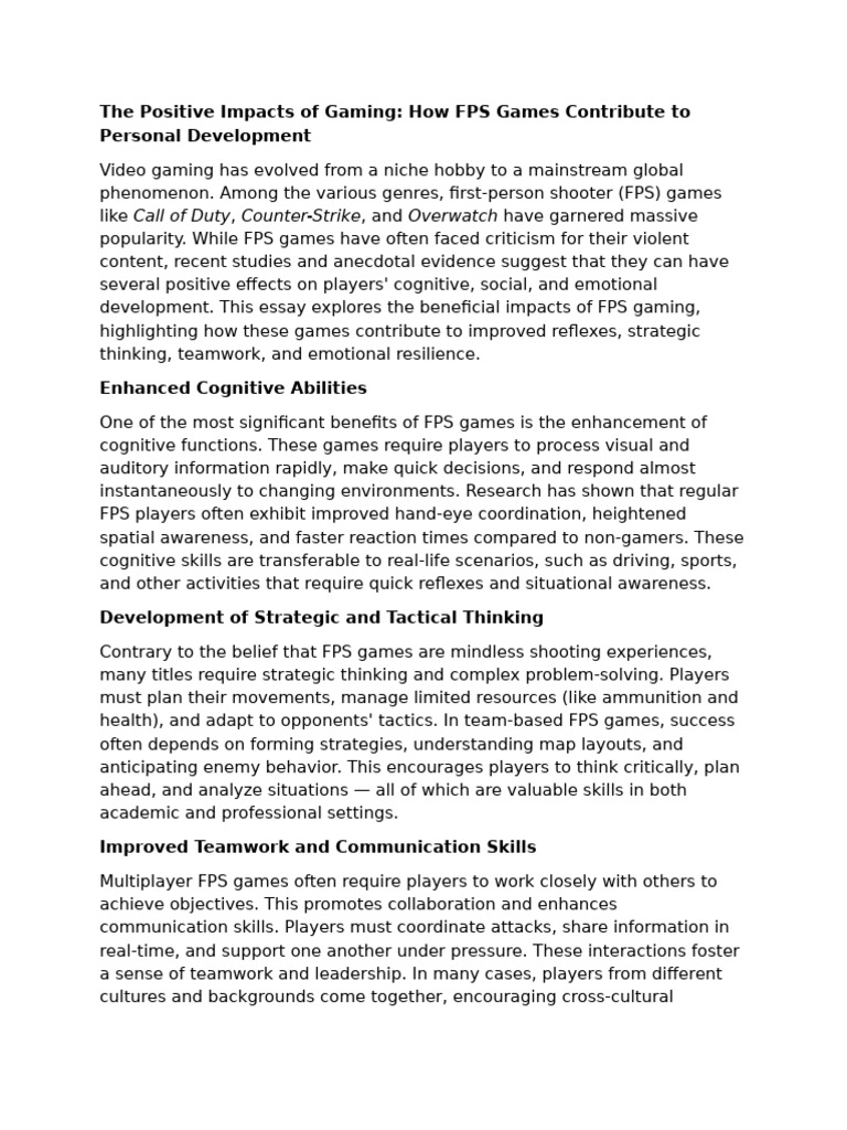 The Positive Impacts of Gaming | PDF | Goal Setting | Psychological ...