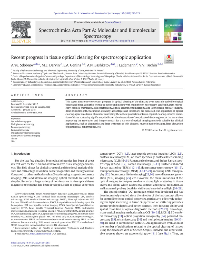 Sdobnov Et Al - 2018 - Recent Progress in Tissue Optical Clearing For ...