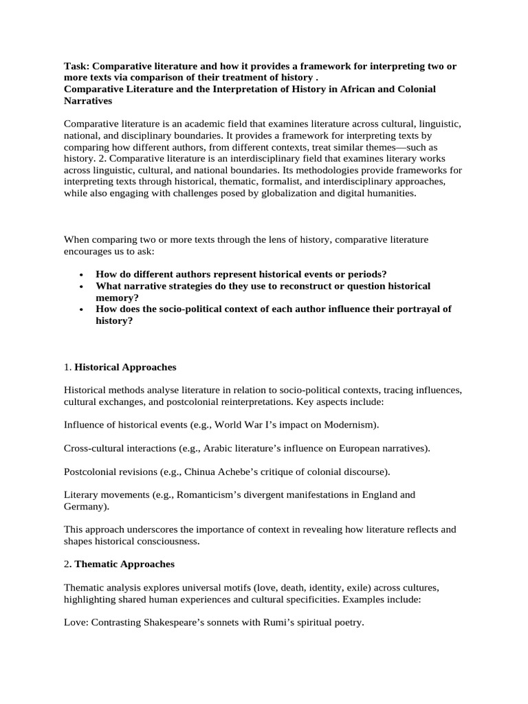 Comparative Literature and The Interpretation of History in African and ...