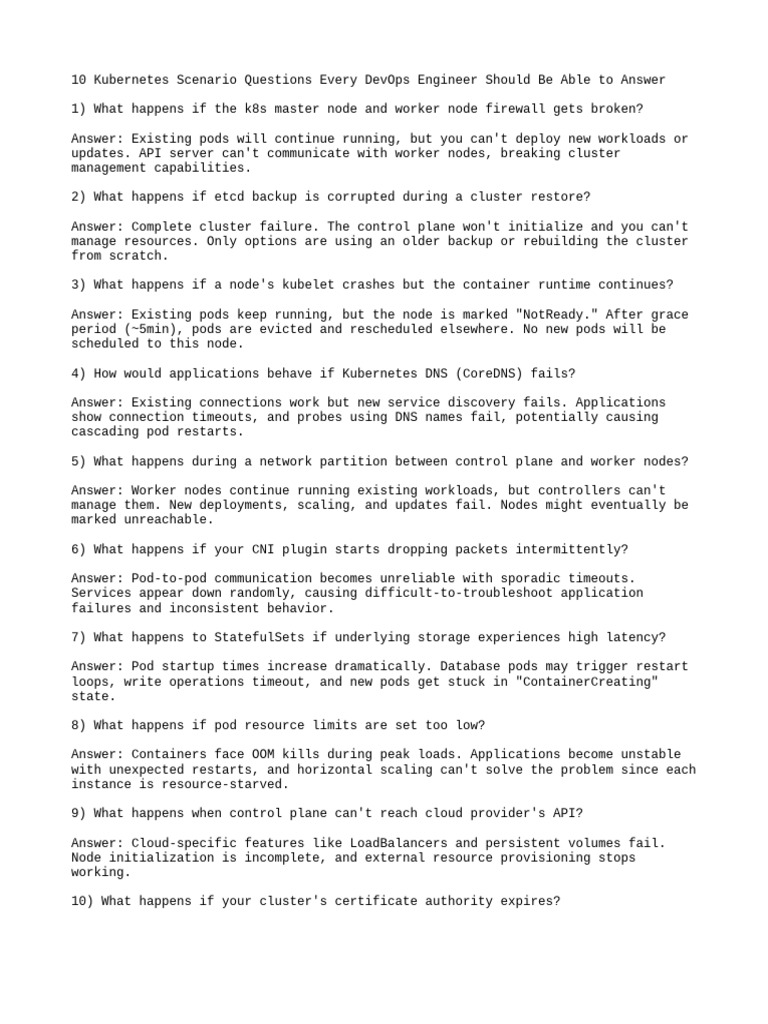Kubernetes Scenario Questions for DevOps | PDF | Computing | Computer ...