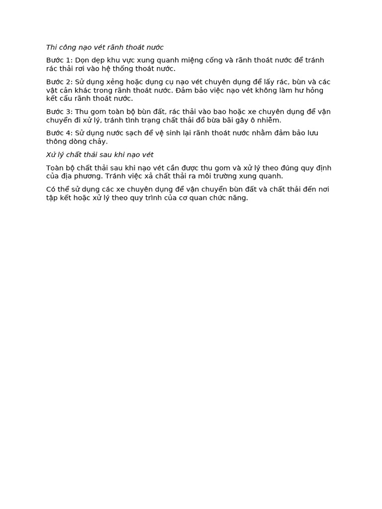 Thi Công N o Vét Rãnh Thoát Nư C | PDF