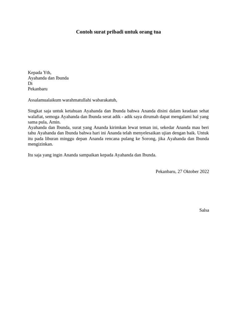 Contoh Surat Pribadi untuk Orang Tua | PDF