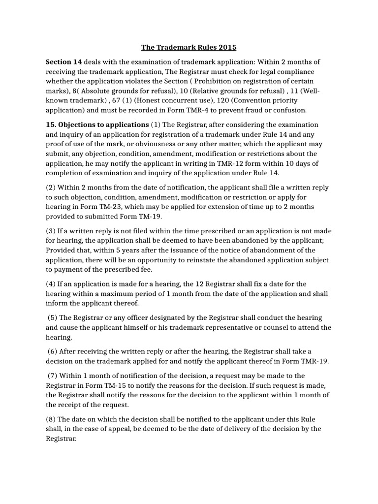 The Trademark Rules 2015 | PDF | Trademark | Domain Name Registrar