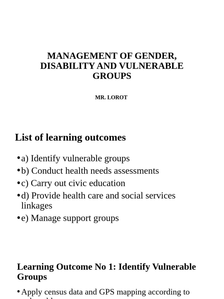 Gender, Disability and Vulnerable Groups Powerpoint | PDF | Risk | Census