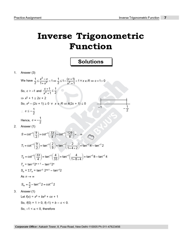 XII - 2. Inverse Trigonometric Function - Solution-1 | PDF | Trigonometric Functions | Geometric ...