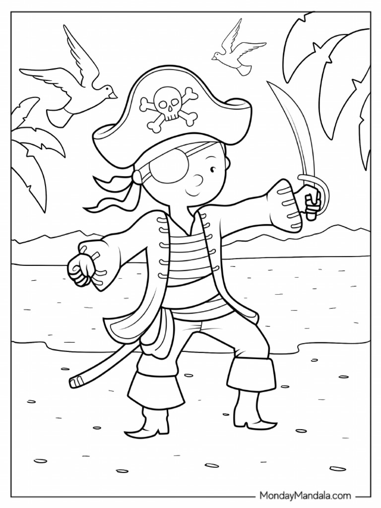 Cartoon Pirate With An Eyepatch Coloring Page For Kids | PDF