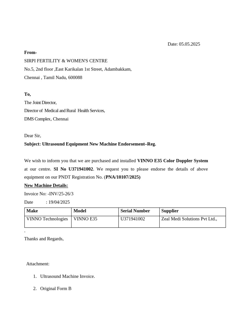 PNDT Endorsement - Sirpi E35 | PDF