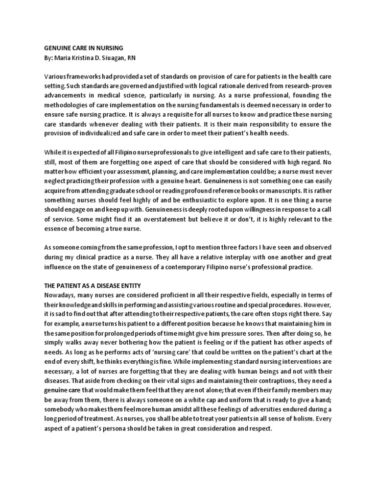 Genuine Care in Nursing | PDF | Nursing | Patient