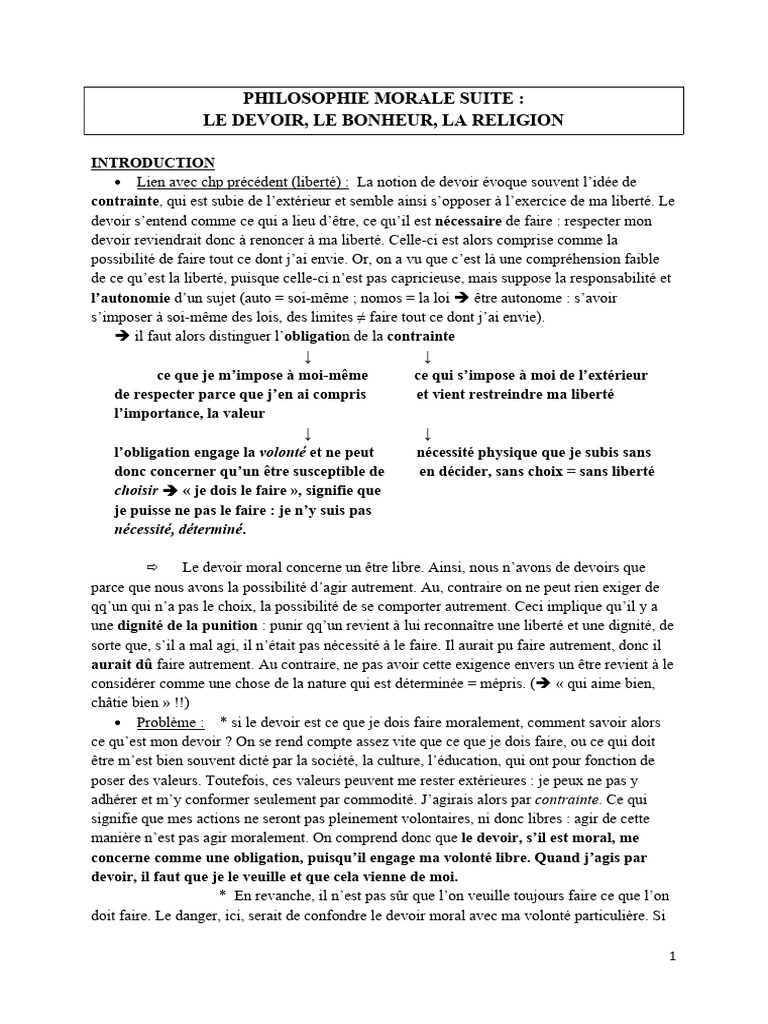 Devoir, bonheur et morale en philosophie | PDF | Dieu | Raison