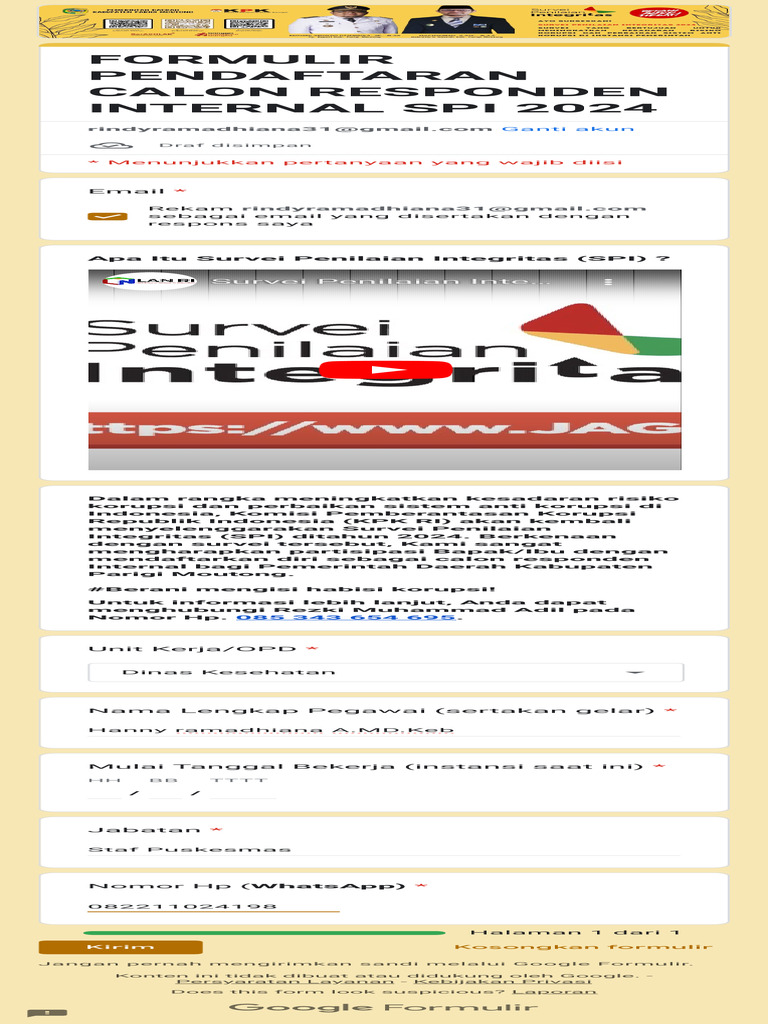 Formulir Pendaftaran Calon Responden Internal Spi 2024 2 | PDF