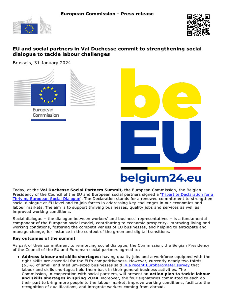 EU and Social Partners in Val Duchesse Commit To Strengthening Social ...