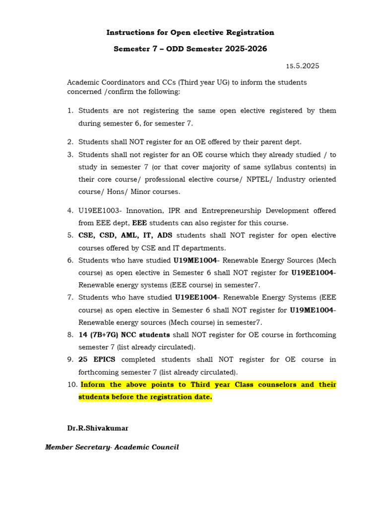 OE Regn - Coordinator Instructions | PDF