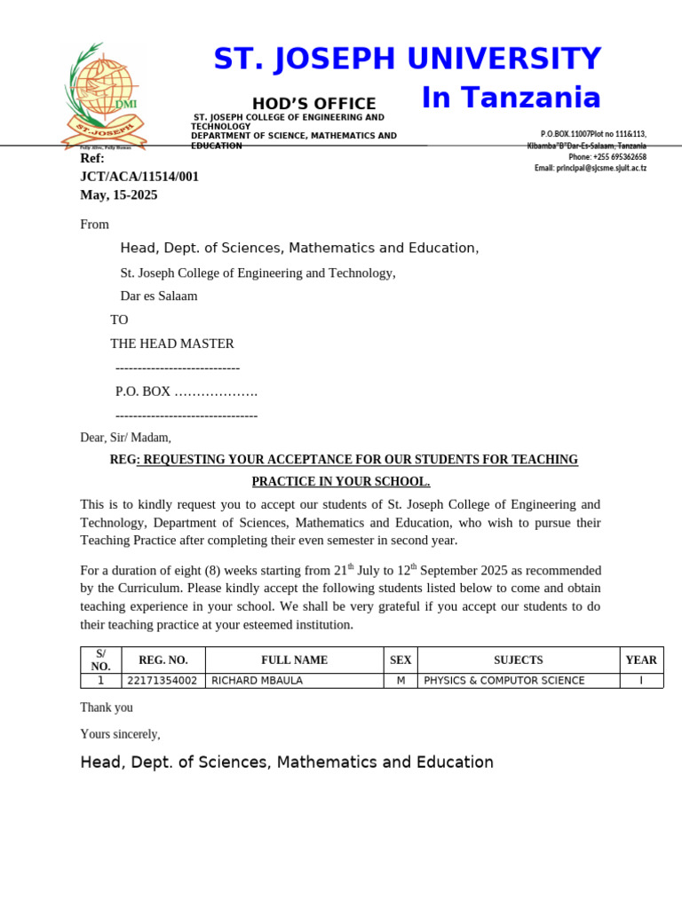 TP - Requesting Letter-2025 1 | PDF