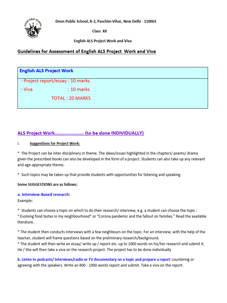 English ALS Project Guidelines | PDF | Essays | Human Communication