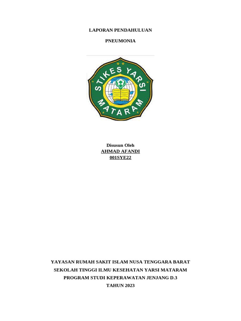LAPORAN PENDAHULUAN Pneumonia | PDF