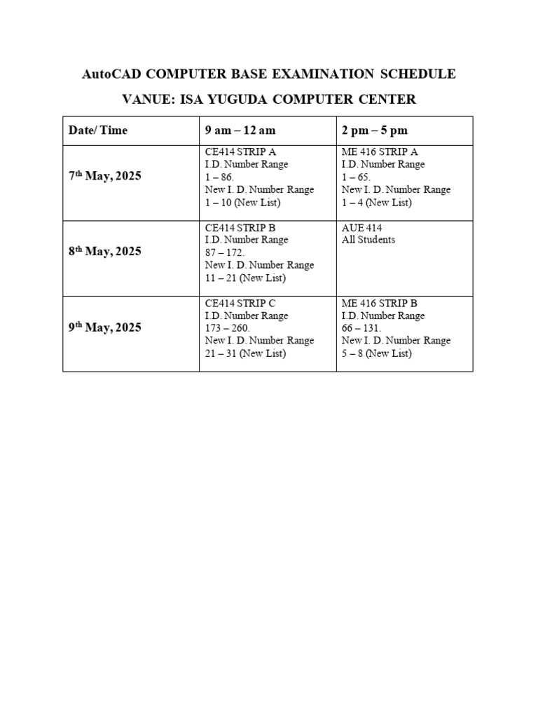 Autocad Computer Base Examination Schedule | PDF