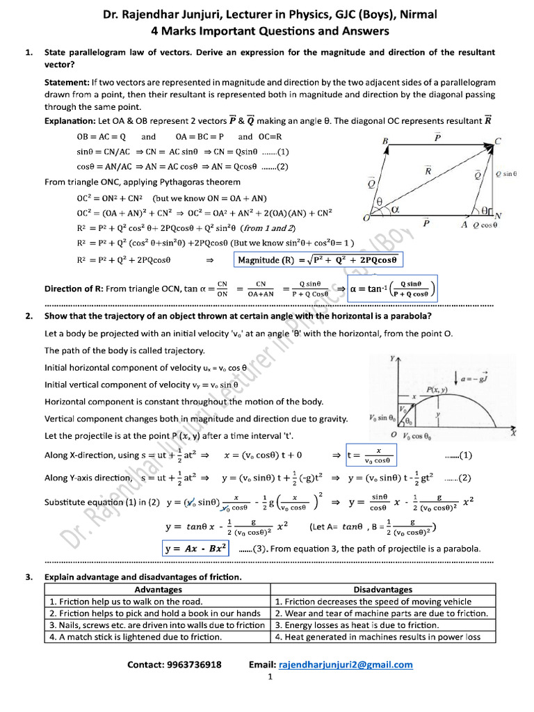 1st Year Physics Questions and Answers EM (4 Marks) - Share | PDF