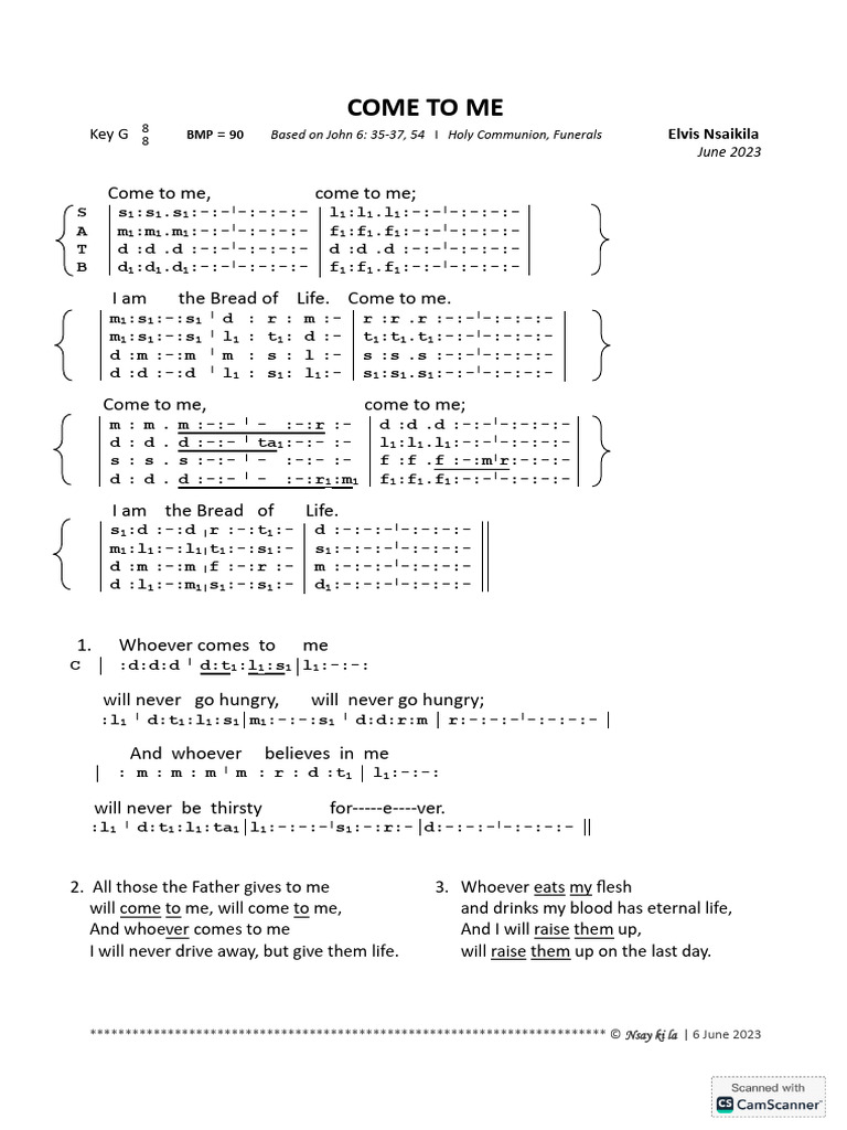 COME TO ME (Sol-Fa Script) | PDF | Sacraments | Christian Soteriology