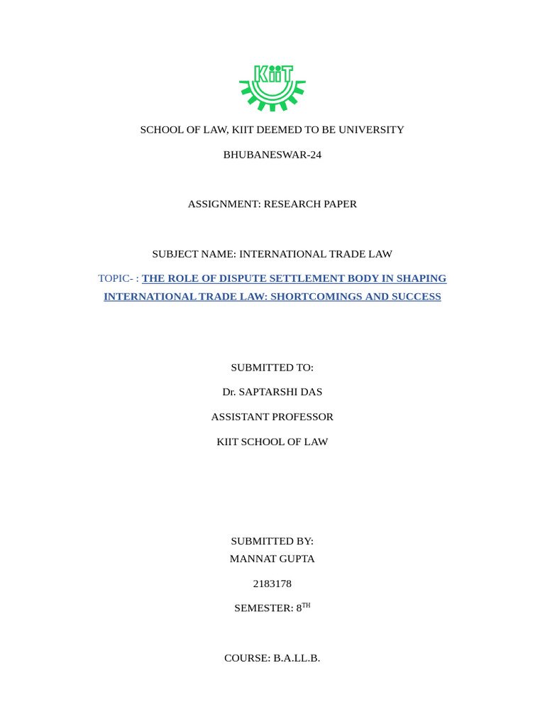 The Role of Dispute Settlement Body in Shaping International Trade Law ...