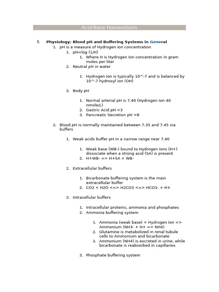 Acid Base Homeostasis | PDF | Bicarbonate | Buffer Solution