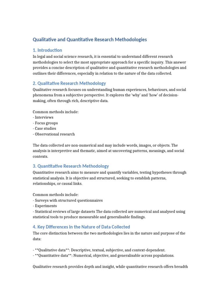 Qualitative Vs Quantitative Methodologies UNISA 10 Marks | PDF