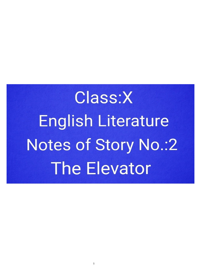 Notes of Story No.2_The Elevator | PDF