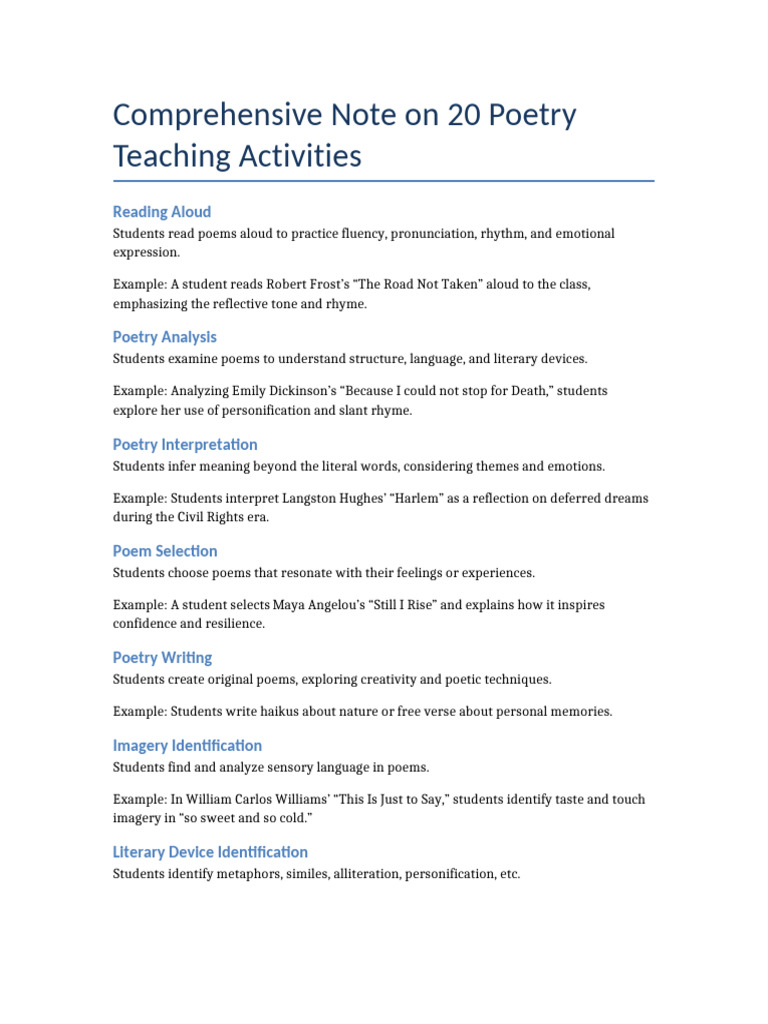 20 Engaging Poetry Teaching Activities | PDF | Poetry