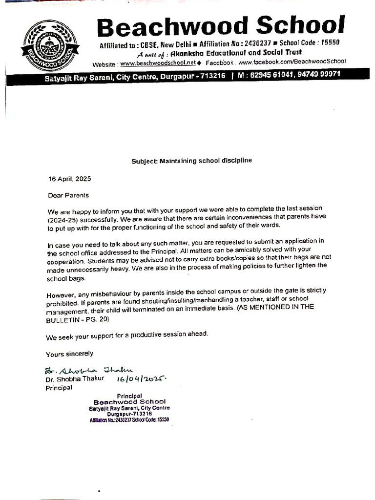 Letter To Parents | PDF