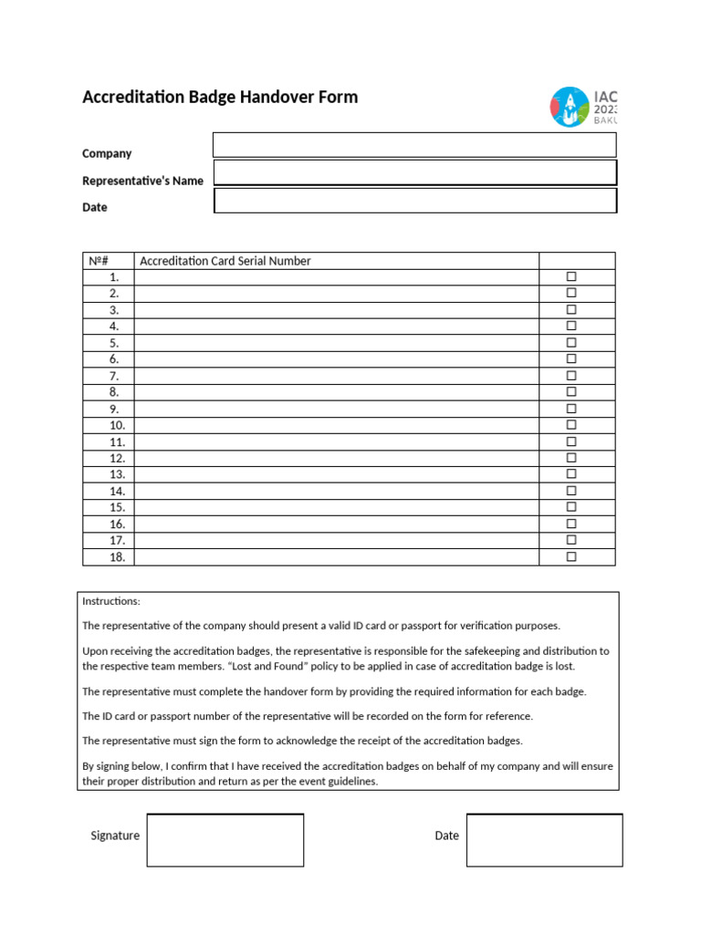 Accreditation Pass Handover Form | PDF | Access Control | Authentication